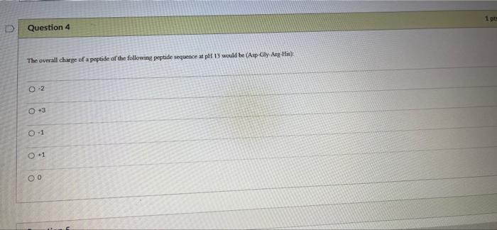 1 p Question 4 The overall charge of a peptide of the | Chegg.com
