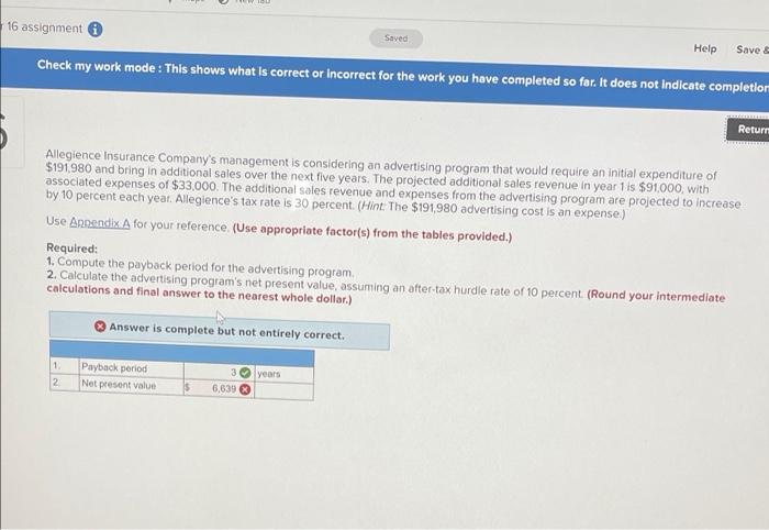 Solved 16 assignment Saved Help Save Check my work mode : | Chegg.com