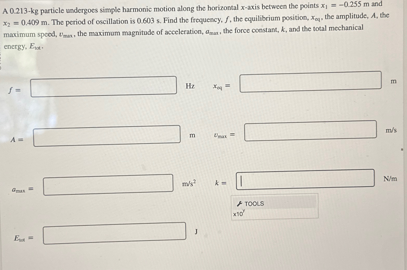 Solved A 0.213-kg ﻿particle undergoes simple harmonic motion | Chegg.com