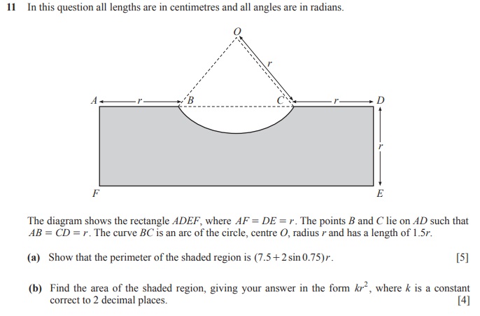 Solved The diagram shows the rectangle ADEF, where AF=DE=r. | Chegg.com