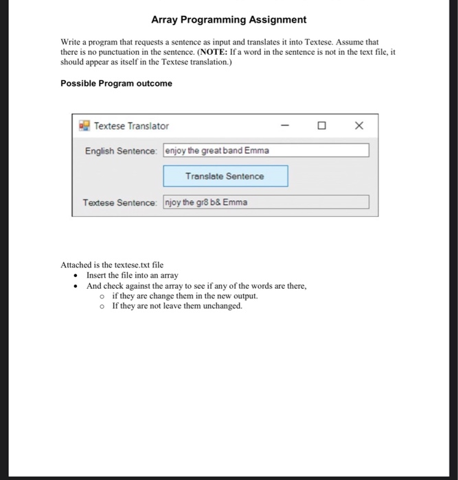 Solved Array Programming Assignment Write a program that | Chegg.com
