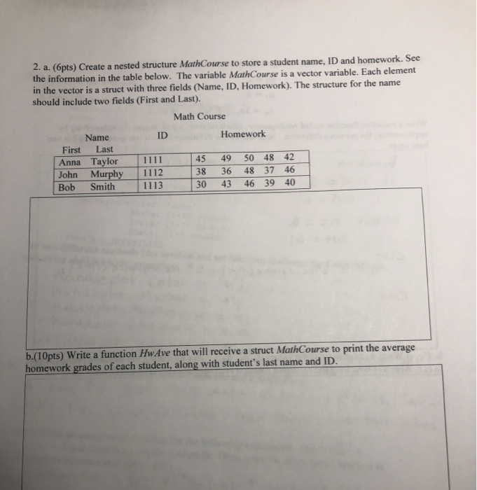 Solved 2 A 6pts Create A Nested Structure Mathcourse To 8866