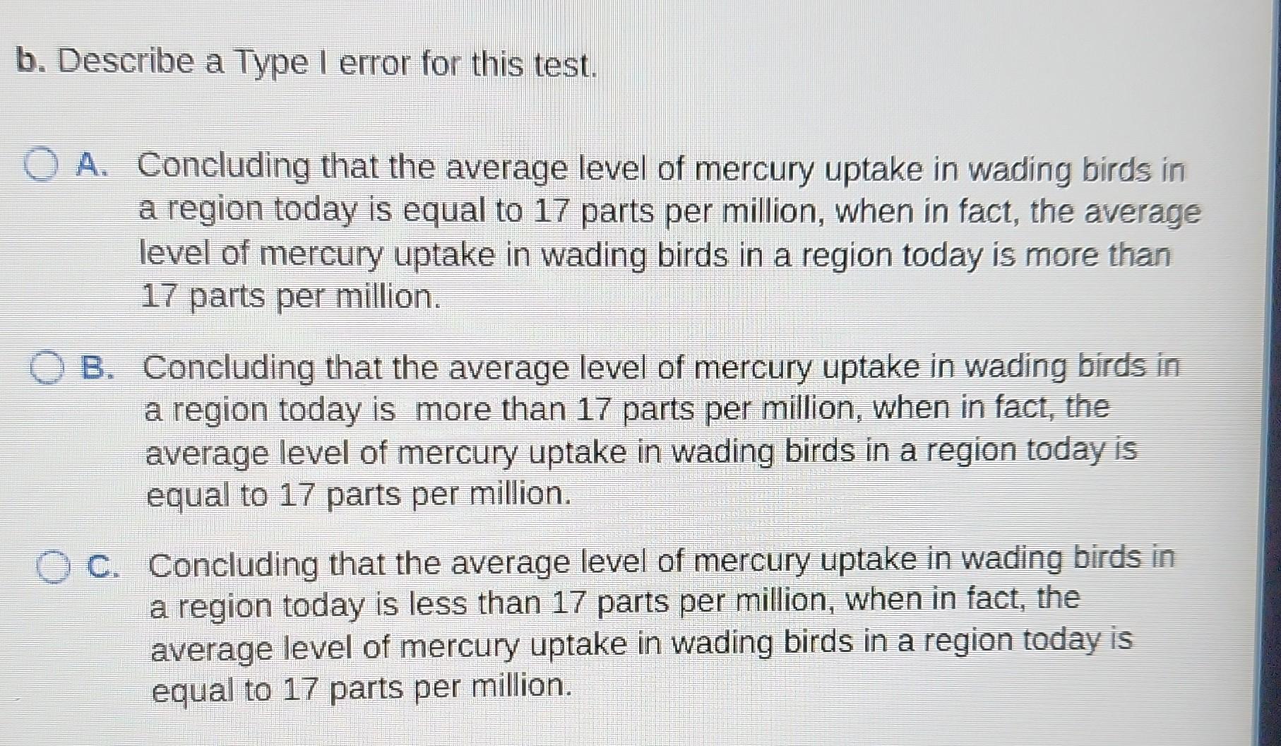 Solved b. Describe a Type I error for this test. A. | Chegg.com