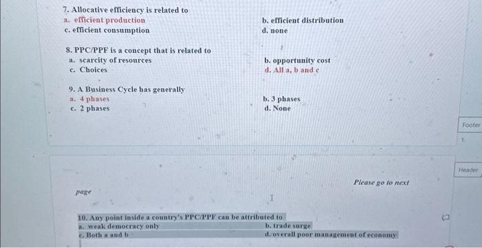 Solved 7. Allocative efficiency is related to a. efficient | Chegg.com