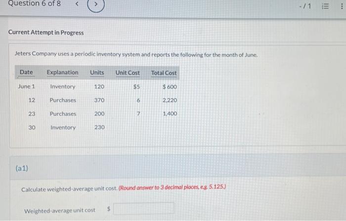 Solved Current Attempt in Progress Jeters Company uses a | Chegg.com