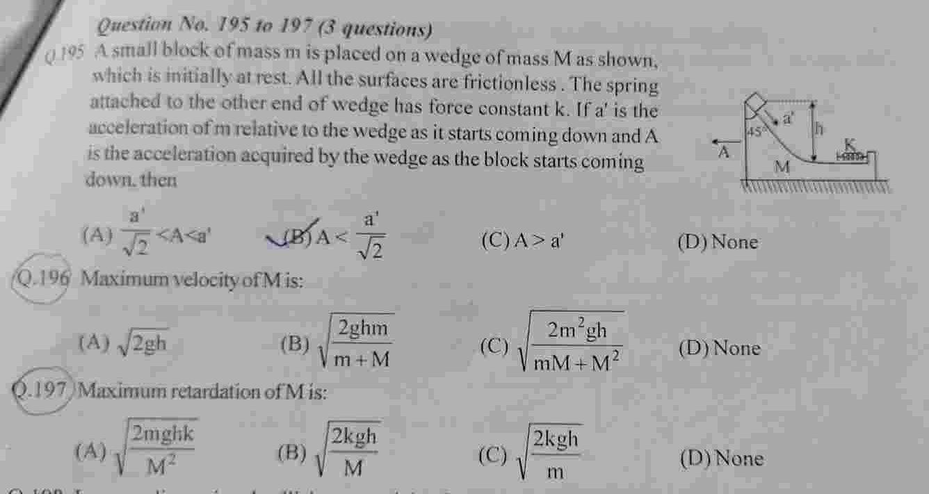 Solved Question No. 195 to 197 (3 questions) Q 195 A small | Chegg.com