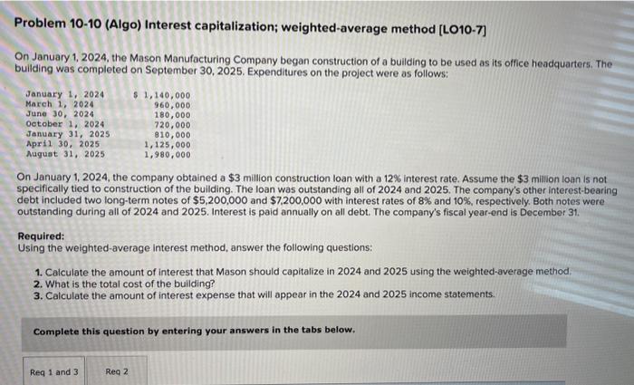 Solved Problem 10-10 (Algo) Interest capitalization; | Chegg.com