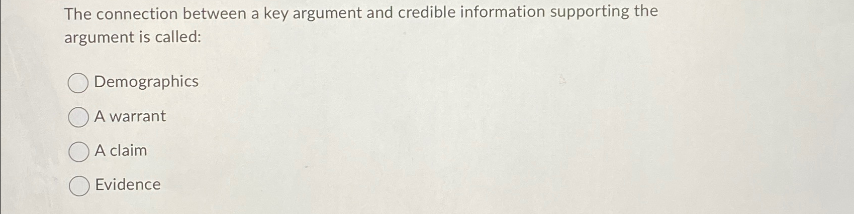 Solved The connection between a key argument and credible | Chegg.com