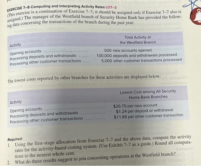 Solved EXERCISE 7-8 Computing and Interpreting Activity | Chegg.com