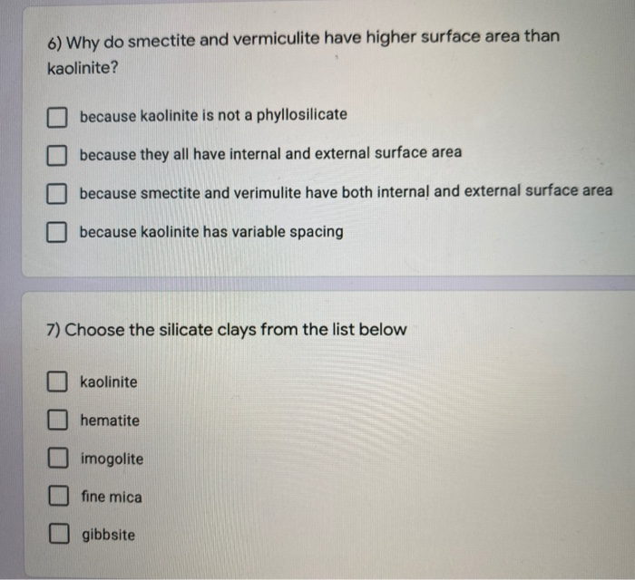 Solved 6) Why do smectite and vermiculite have higher | Chegg.com