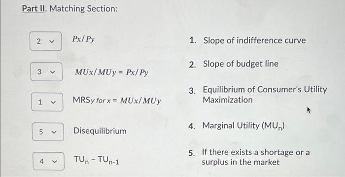 Solved Part II. Matching Section: 2 2 Px/Py 1. Slope of | Chegg.com