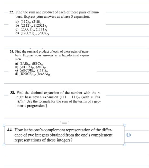 Solved 22. Find the sum and product of each of these pairs | Chegg.com