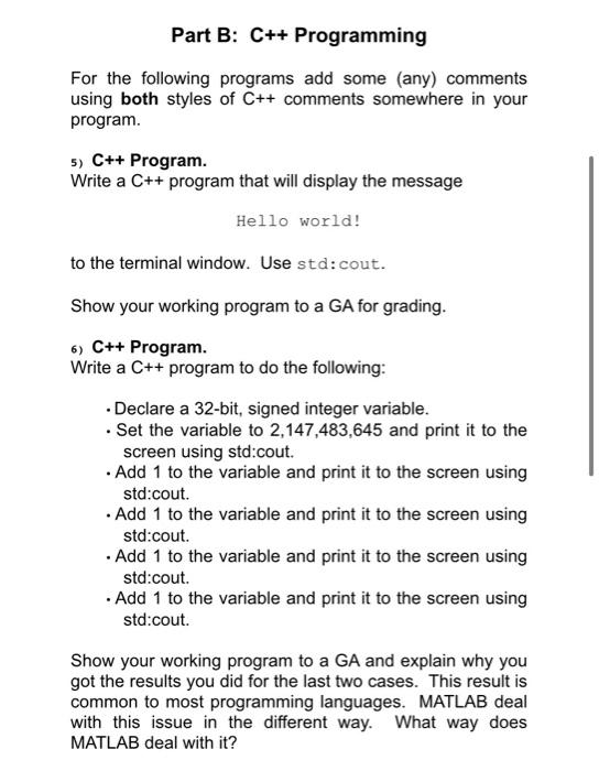 Solved Part B: C++ Programming For the following programs | Chegg.com