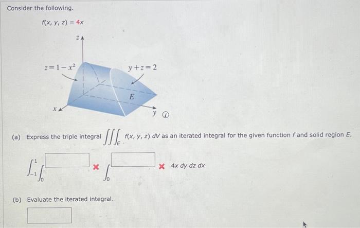 Solved Consider the following. f(x,y,z)=4x (a) Express the | Chegg.com
