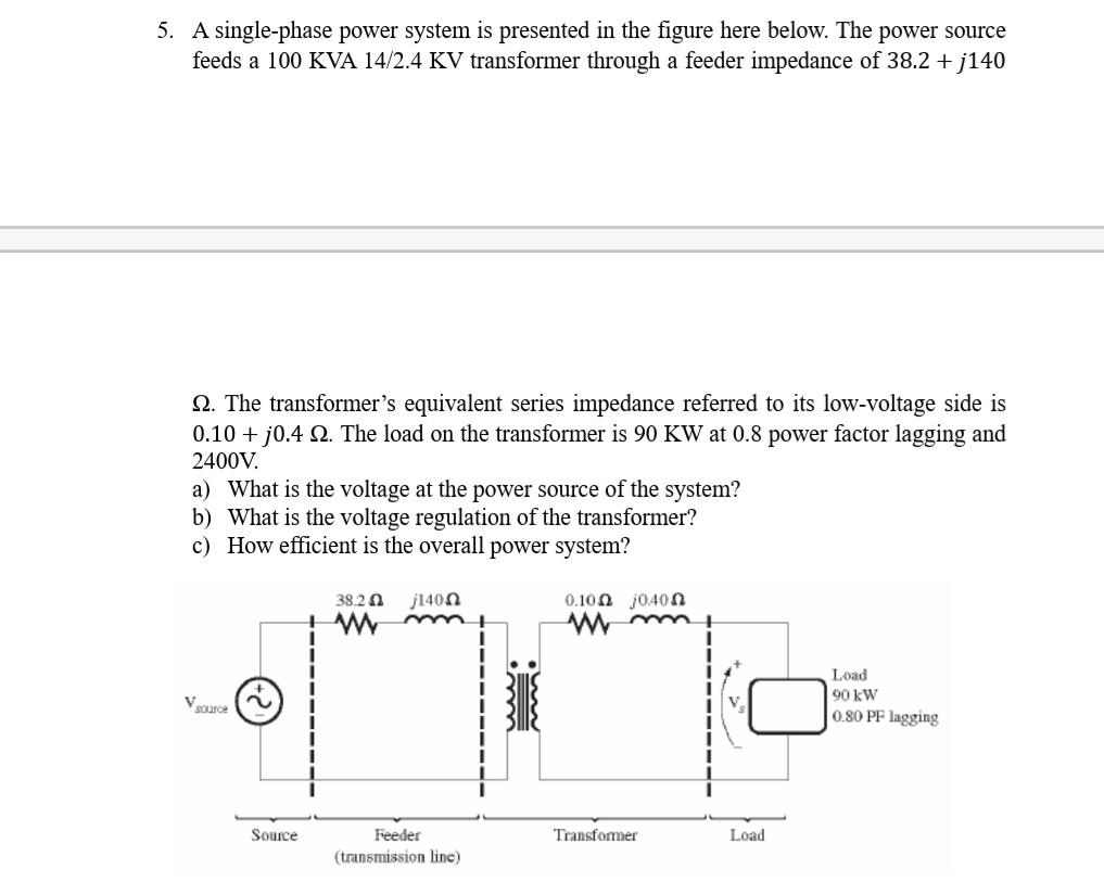 Solved 5. A single-phase power system is presented in the | Chegg.com