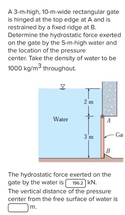 Solved A 3-m-high, 10-m-wide rectangular gate is hinged at | Chegg.com