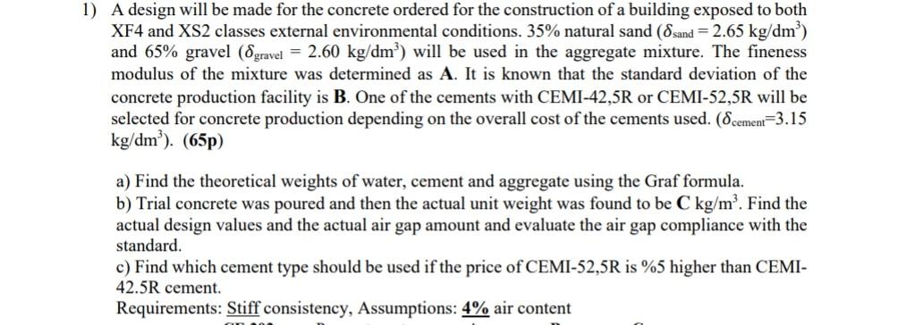 Solved Course title: MATERIALS OF CONSTRUCTION Values for | Chegg.com
