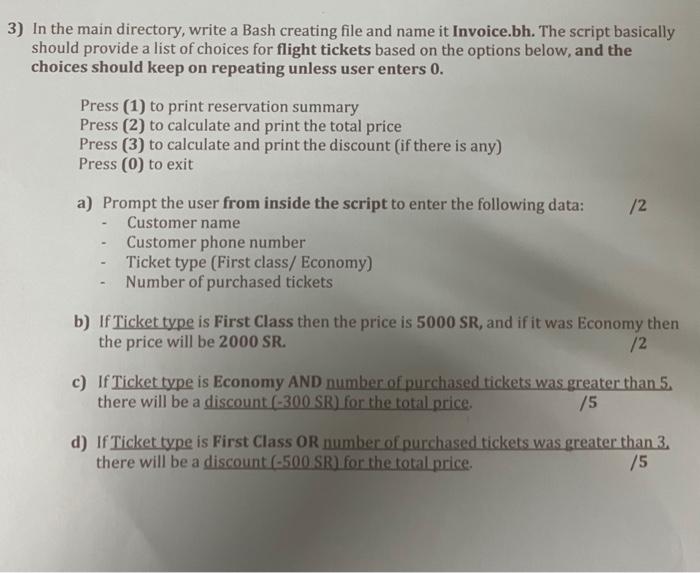 Solved 3) In the main directory, write a Bash creating file | Chegg.com