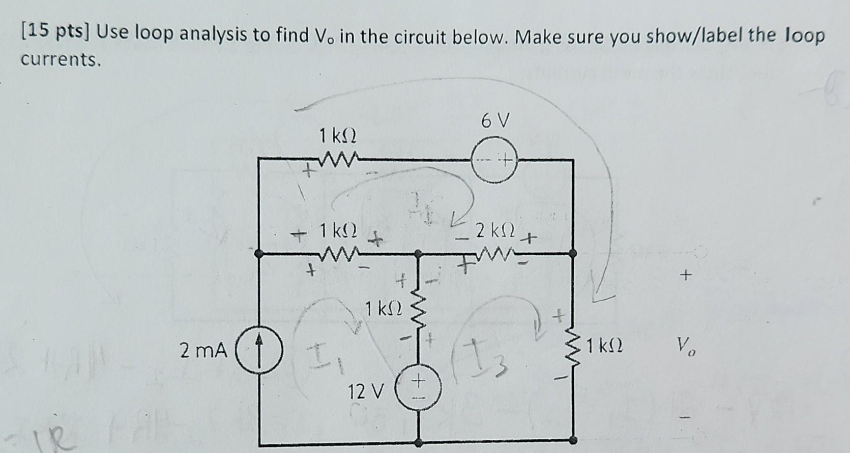 Solved [15 pts] Use loop analysis to find V∘ in the circuit | Chegg.com