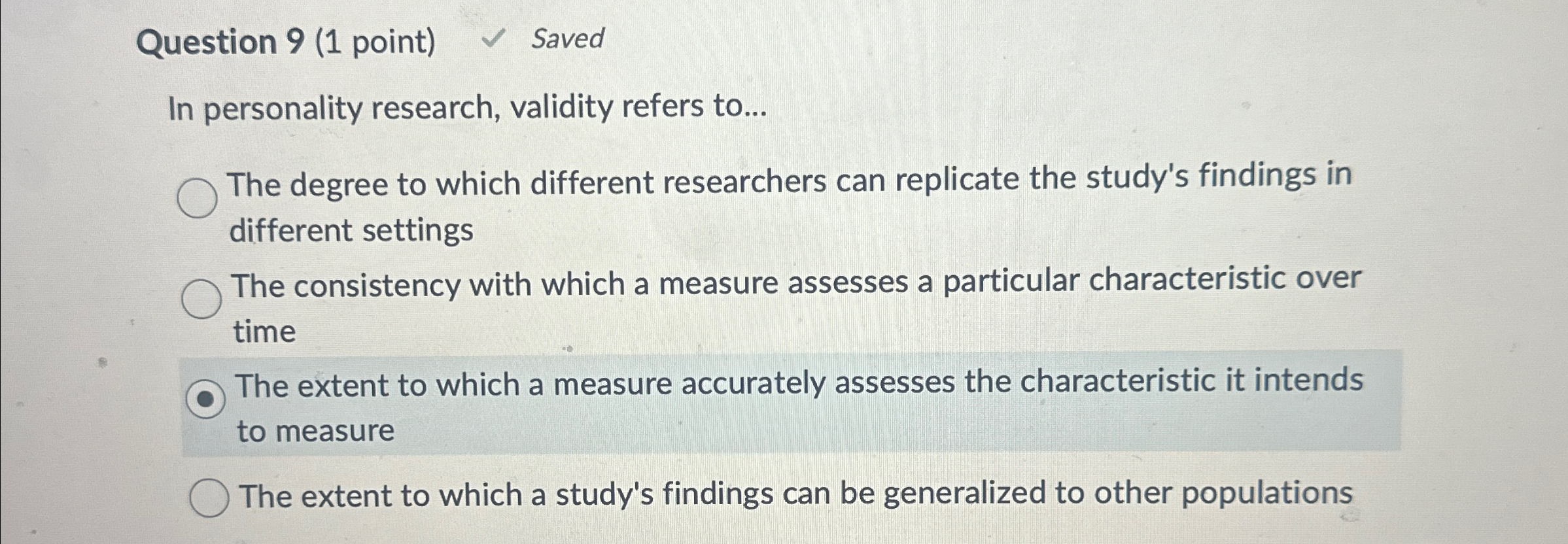 Solved Question 9 (1 ﻿point)SavedIn personality research, | Chegg.com