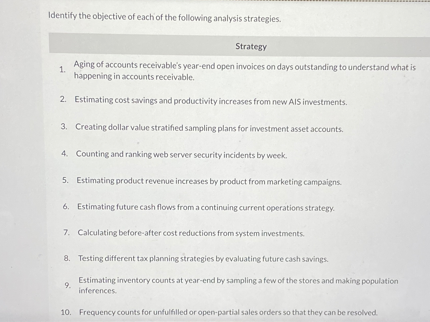 Identify the objective of each of the following | Chegg.com