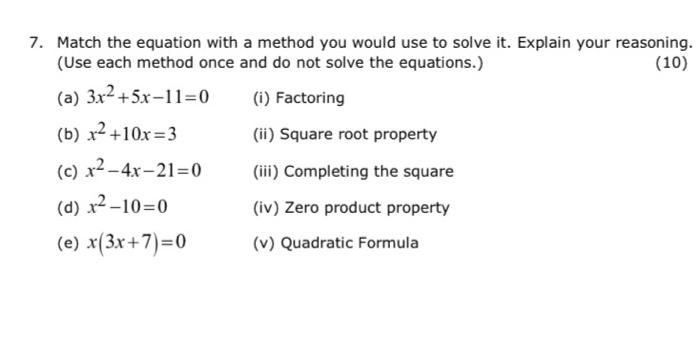Solved 7. Match the equation with a method you would use to | Chegg.com