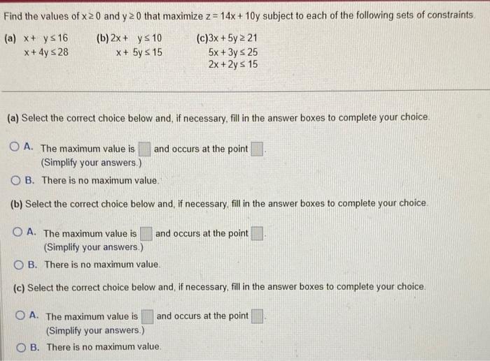 Solved Find the values of x≥0 and y≥0 that maximize | Chegg.com