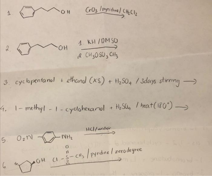 Solved 2. 3. cyclopentanol + ethanol (XS) +H2SO4 /3days | Chegg.com