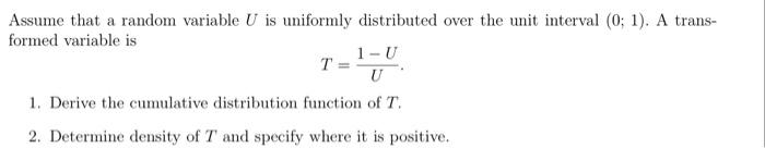 Solved Assume that a random variable U is uniformly | Chegg.com