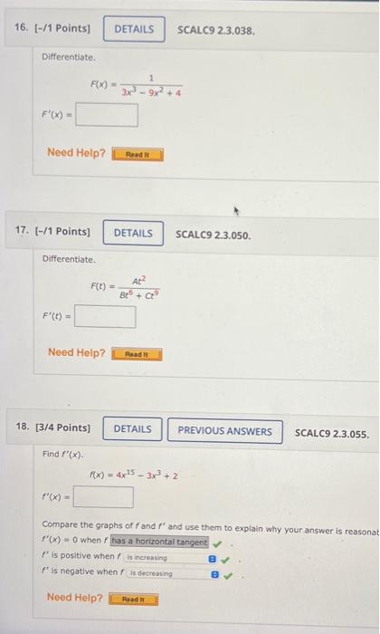 Solved SCALC9 2.3.038. Differentiate. F(x)=3x3−9x2+41 F′(x)= | Chegg.com