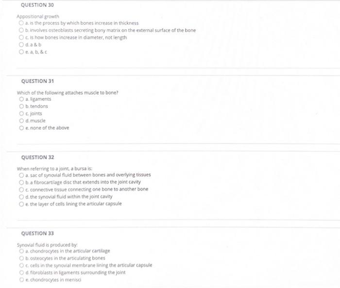 Solved Appositional growth a. is the process by which bones | Chegg.com