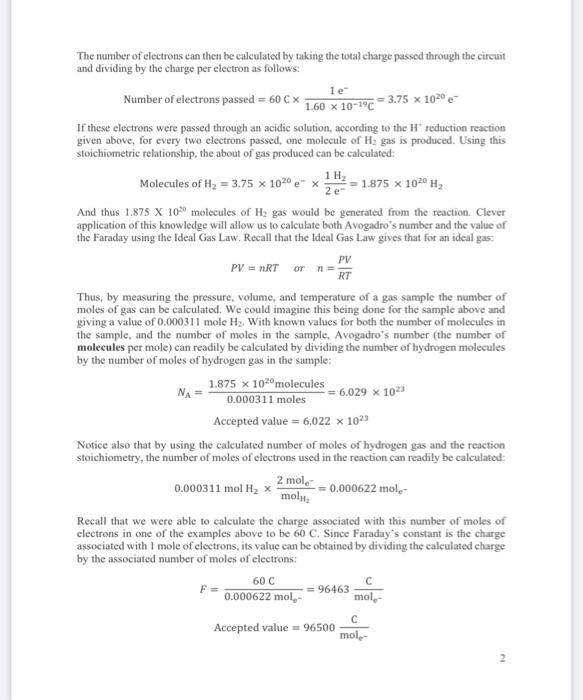 Solved Calculate Faradays constant and Avogadro's number | Chegg.com