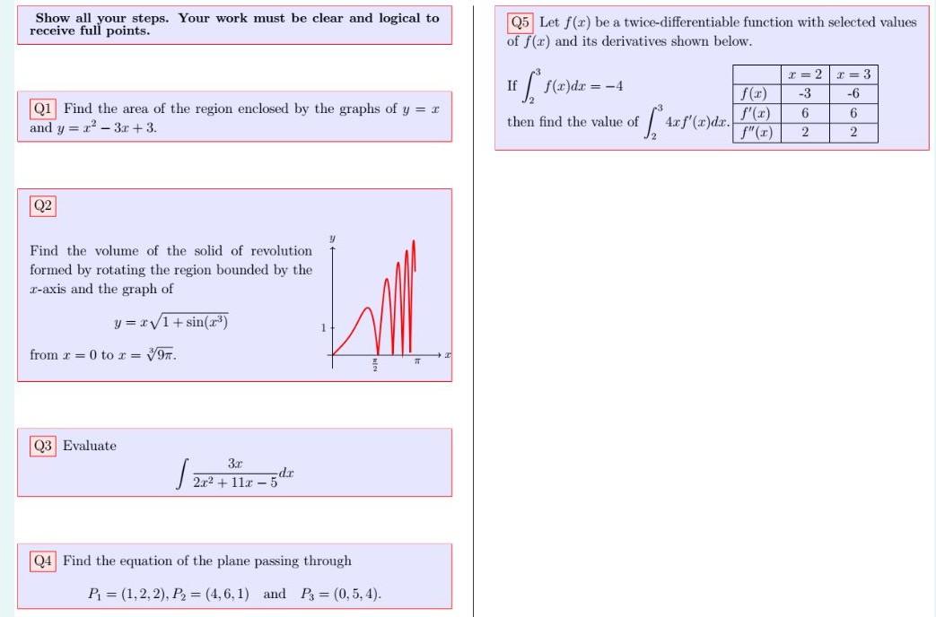 Solved Show all your steps. Your work must be clear and | Chegg.com