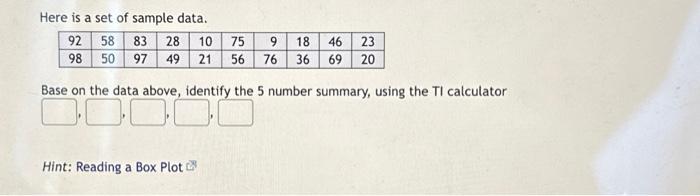 Solved Here is a set of sample data Identify the 5 number | Chegg.com