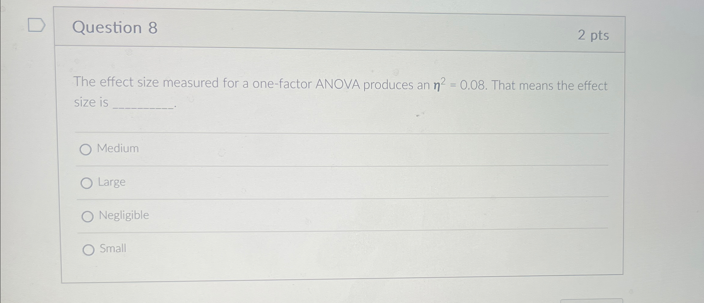 Solved The effect size measured for a one-factor ANOVA | Chegg.com