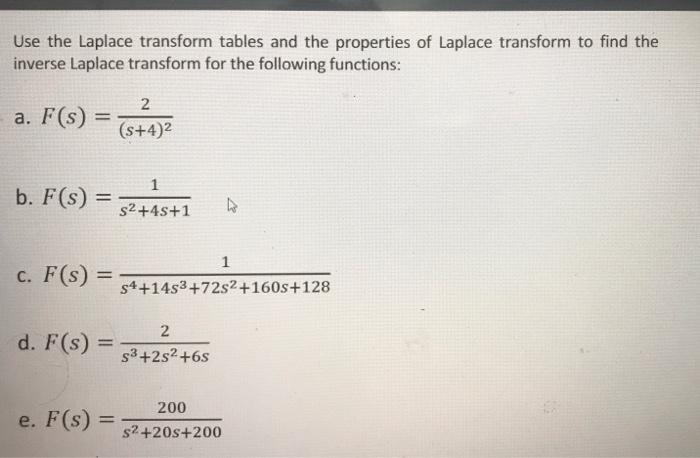 Solved Use the Laplace transform tables and the properties | Chegg.com