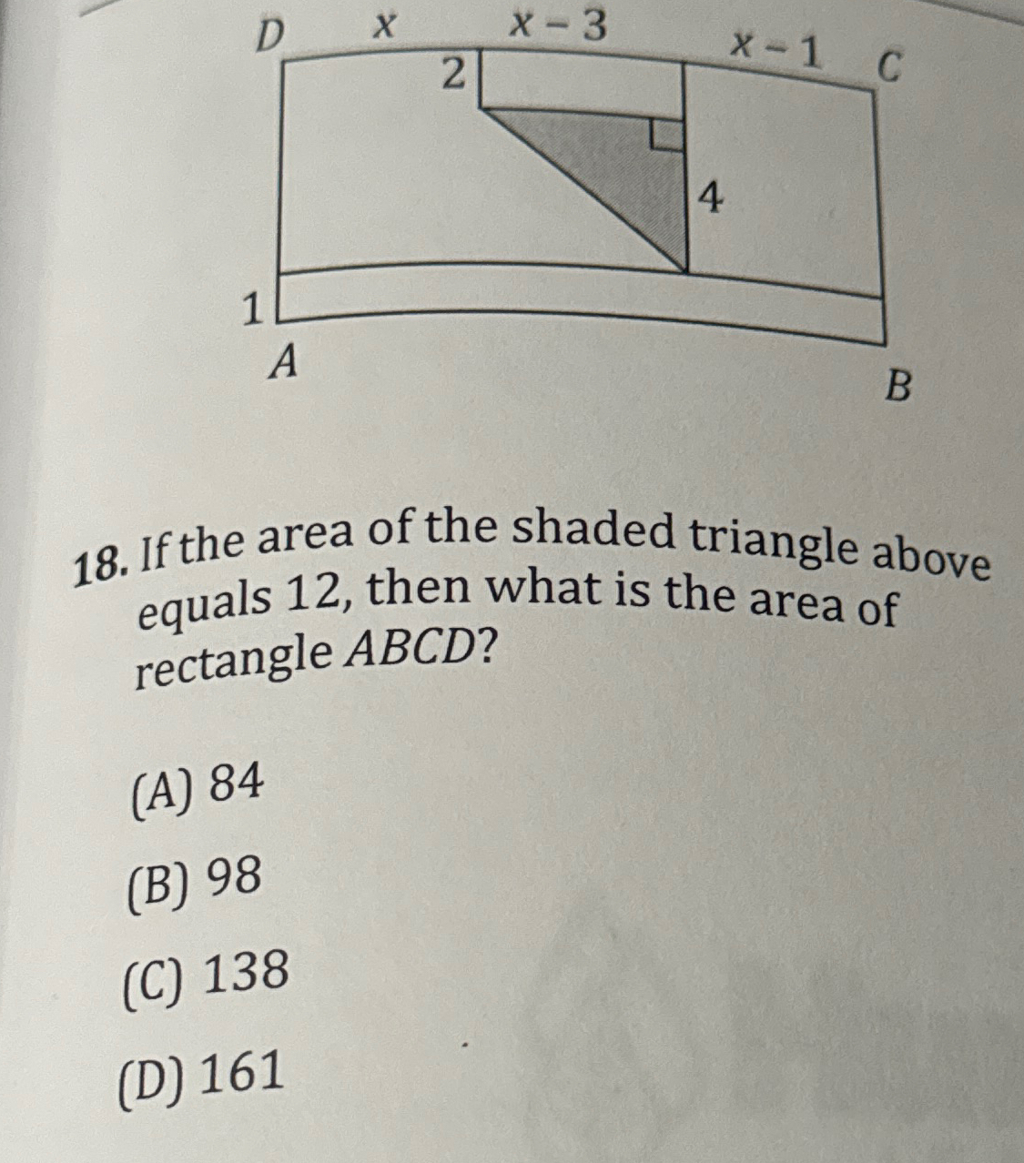 Solved If the area of the shaded triangle above equals 12 , | Chegg.com