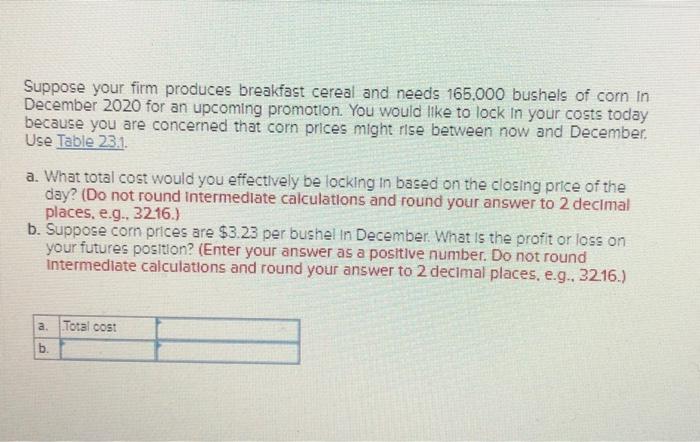 Solved Suppose your firm produces breakfast cereal and needs | Chegg.com