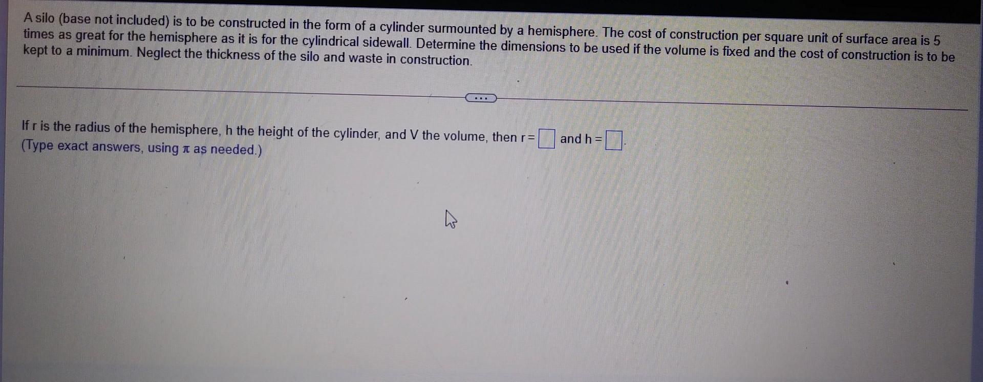 Solved A silo (base not included) is to be constructed in | Chegg.com