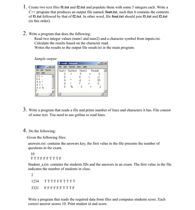 Solved 1. Create two text files f1.txt and 12.txt and | Chegg.com