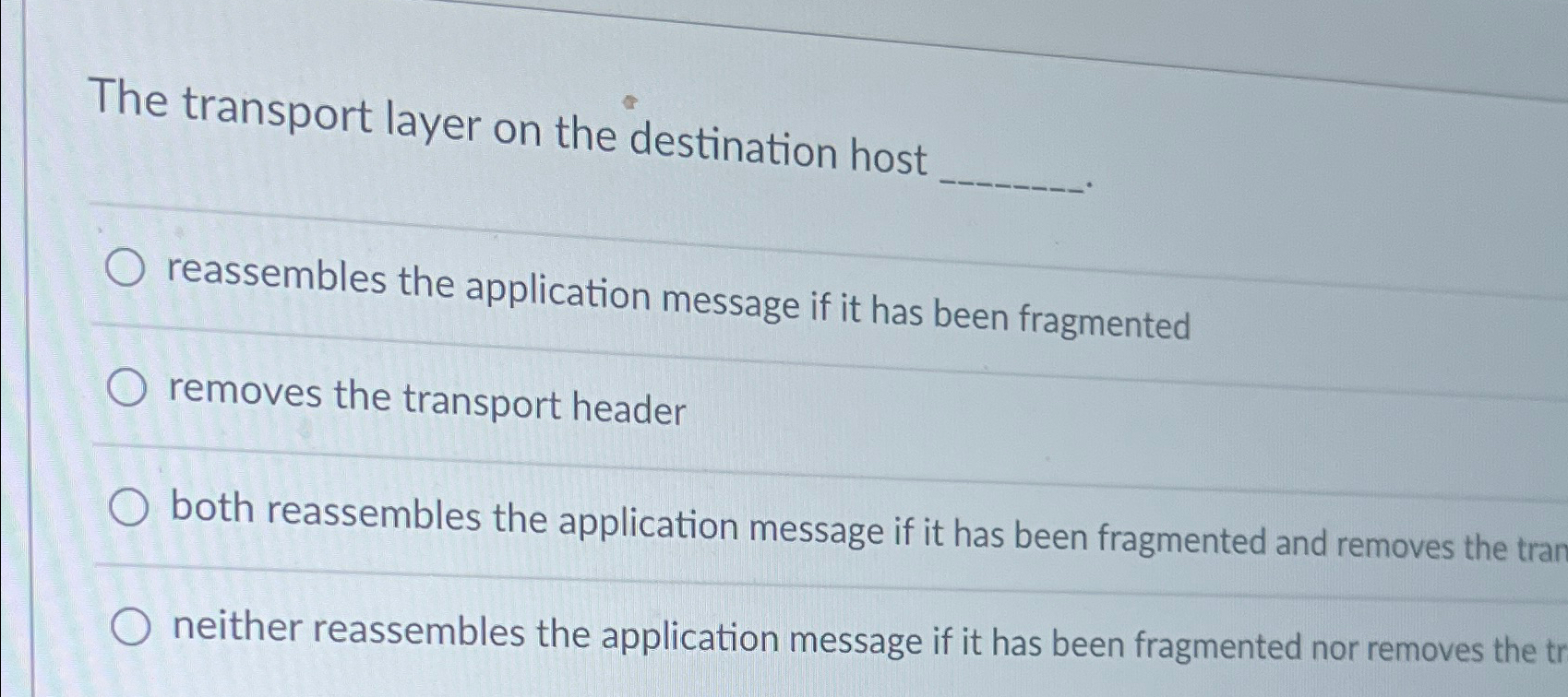 Solved The transport layer on the destination | Chegg.com