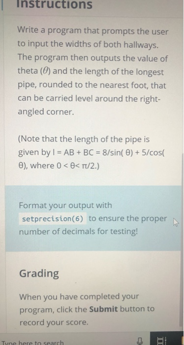 Solved Instructions (Pipe problem - requires trigonometry). | Chegg.com