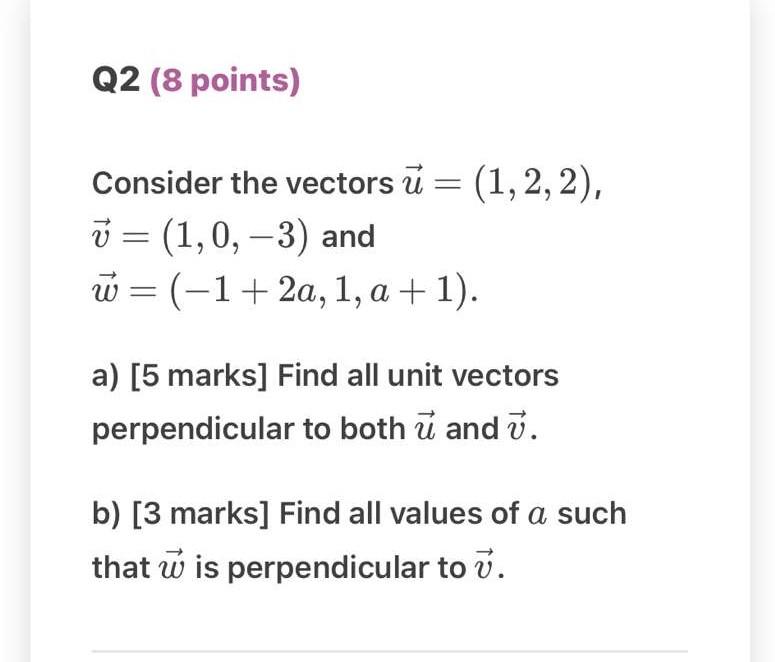 Solved Consider the vectors u=(1,2,2), v=(1,0,−3) and | Chegg.com