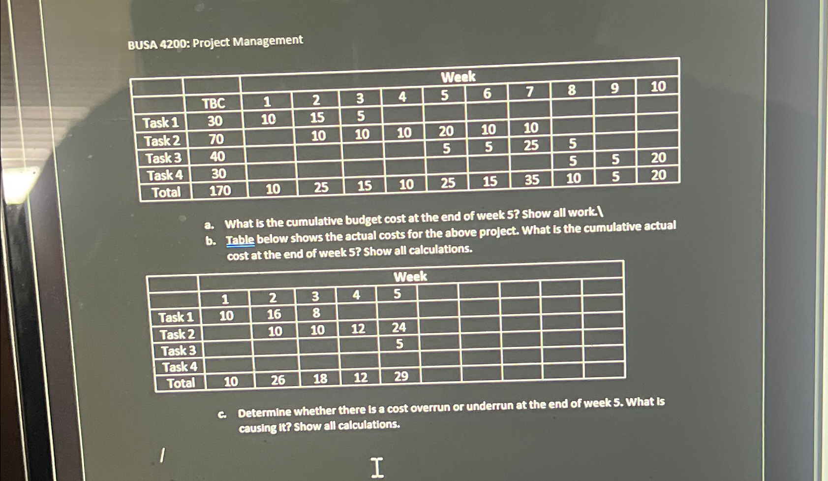 Solved BUSA 4200: Project | Chegg.com