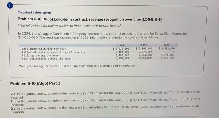 Solved Required information Problem 6-10 (Algo) Long-term | Chegg.com