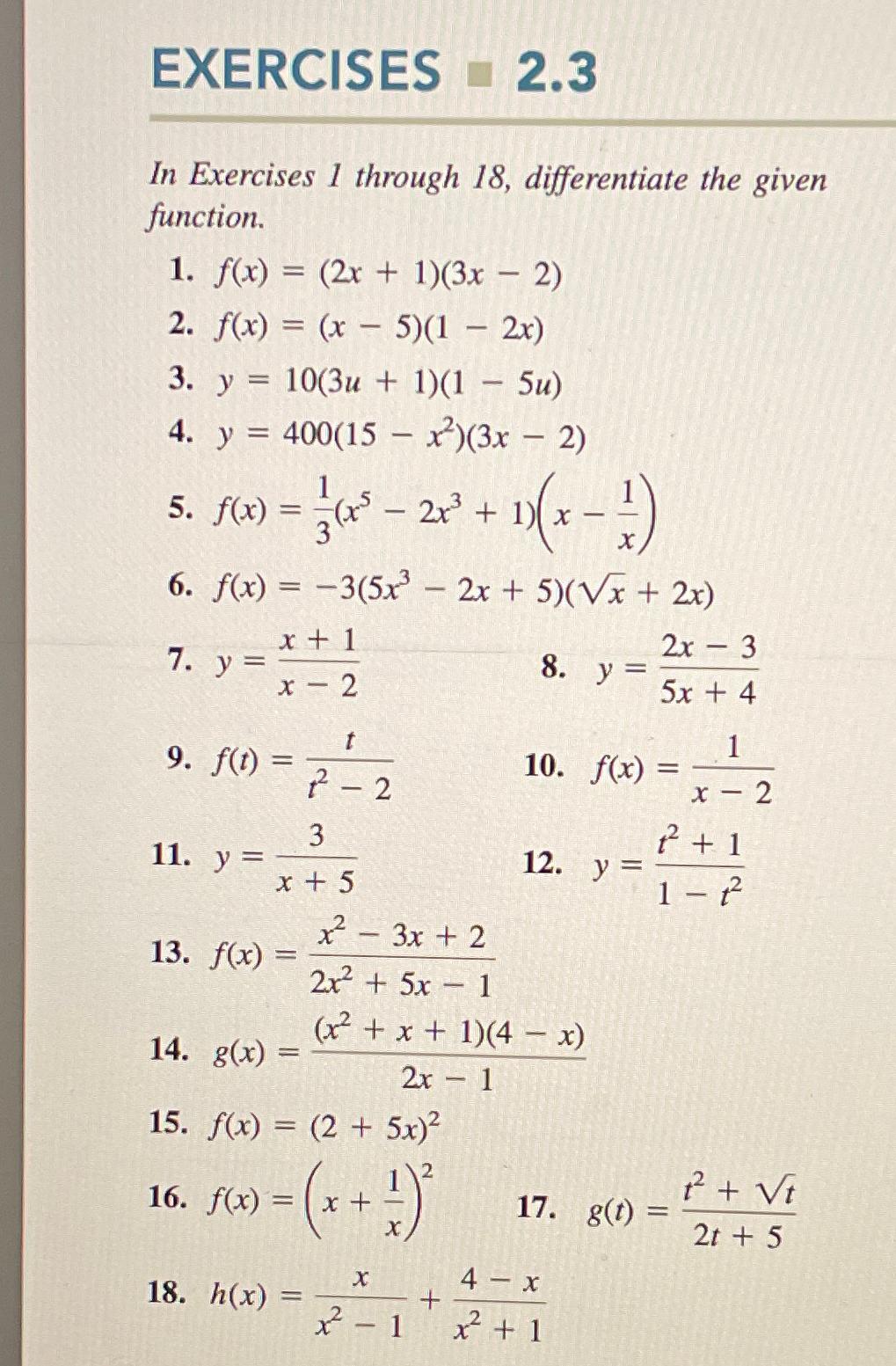 Solved EXERCISES ∽2.3In Exercises 1 ﻿through 18, | Chegg.com