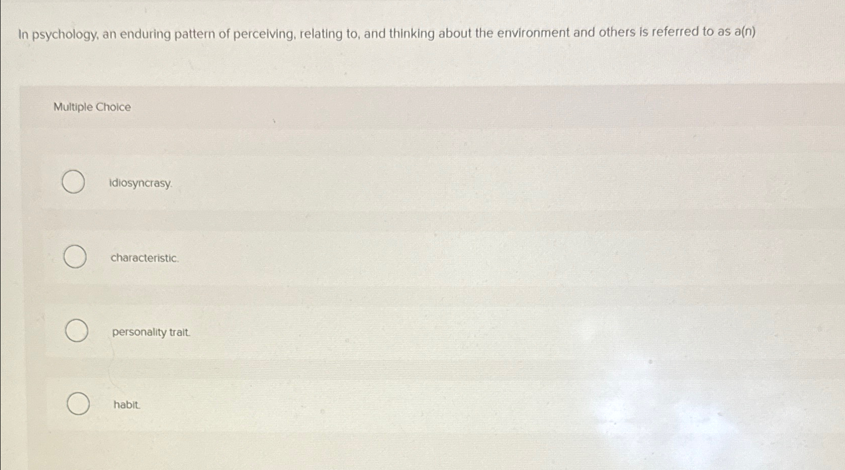 Solved In psychology, an enduring pattern of perceiving, | Chegg.com