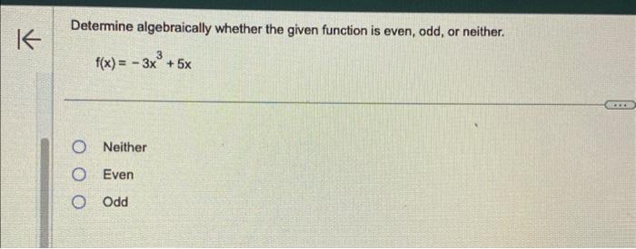 Solved Determine algebraically whether the given function is | Chegg.com