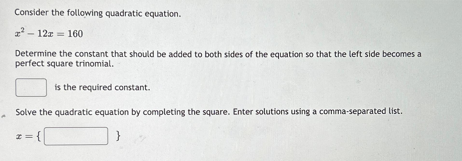 Solved Consider the following quadratic | Chegg.com