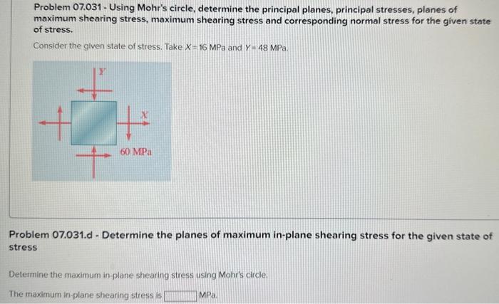 Solved Problem 07.031 - Using Mohr's circle, determine the | Chegg.com